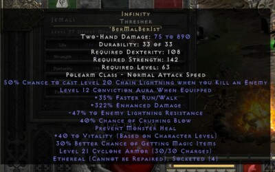 Diablo 2 Resurrected PC: Softcore Infinity Eth Thresher 322ED/47 NEAR ...