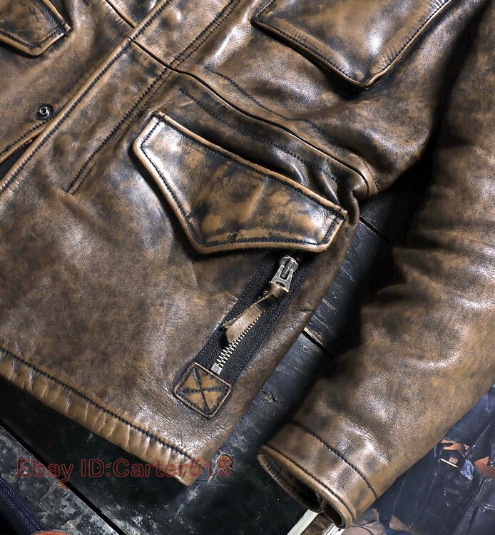 Mens Retro Distressed Field Leather Jacket Veg-tanned Tea Core Cowhide ...