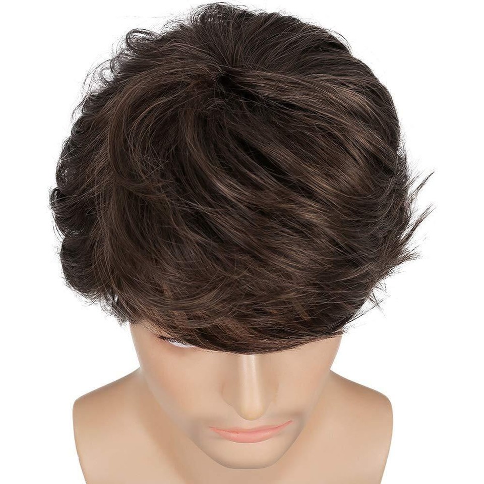 Mens Wig Brown Short Wigs For Men Natural Wave Synthetic Male Wigs with ...