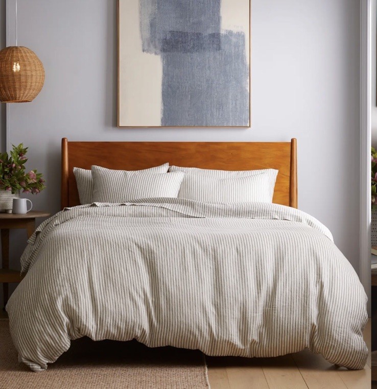 Quince European 100% Linen Duvet Set Grey White Stripe King Cal King ...