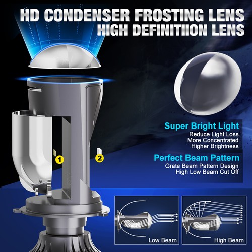2Pcs H4 Mini Bi-LED Projector Lens LED Headlight Hi-Lo 30000LM 130W ...