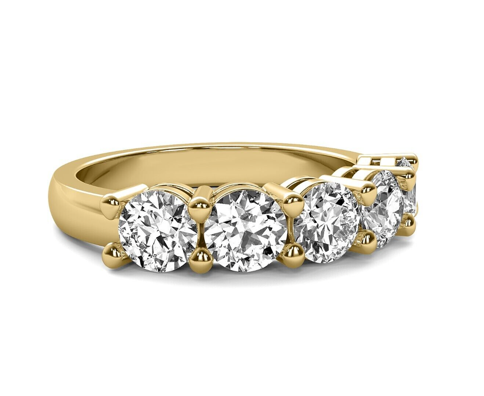 5 Stone Anniversary Diamond Ring 2.00 CT G/VS2 Round Cut Lab Grown 14K ...