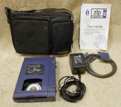 Iomega Zip 100 External Parallel Port Disk Drive w/ 4 Disks -FOR PARTS ...