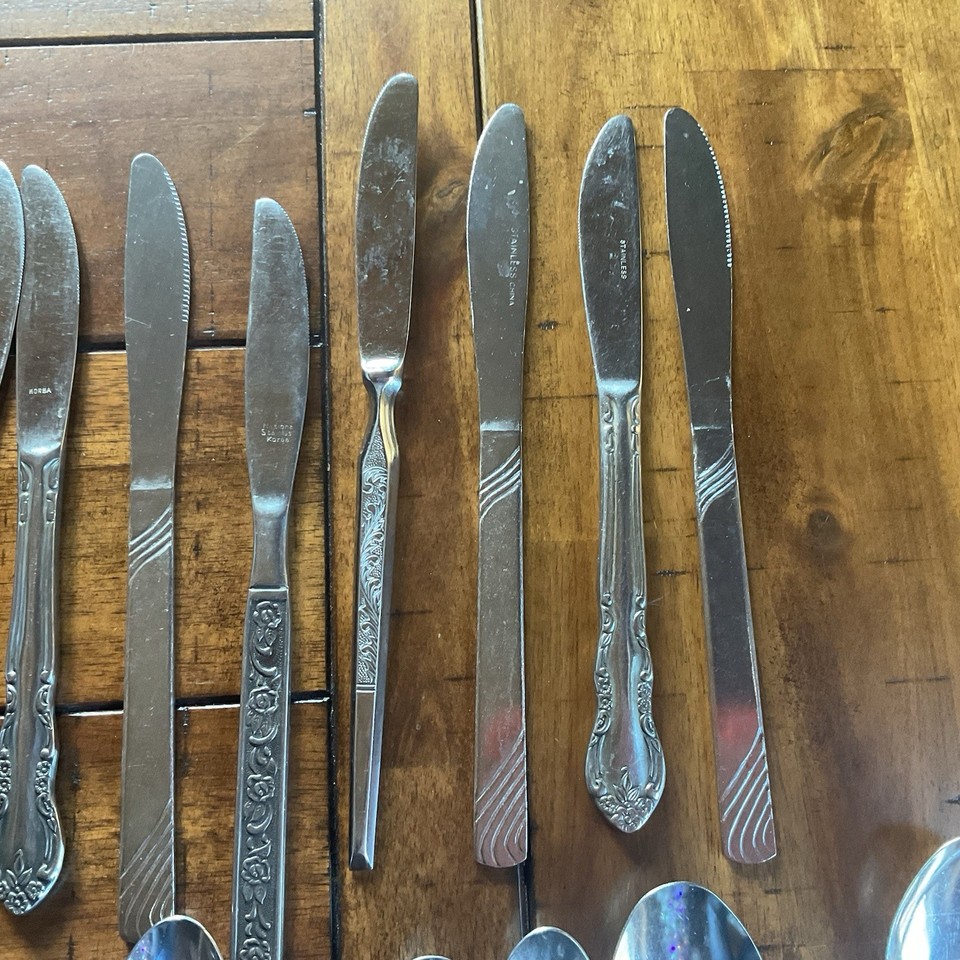 Mixed Lot Brands and Patterns of Stainless Steel Flatware Silverware 48 ...