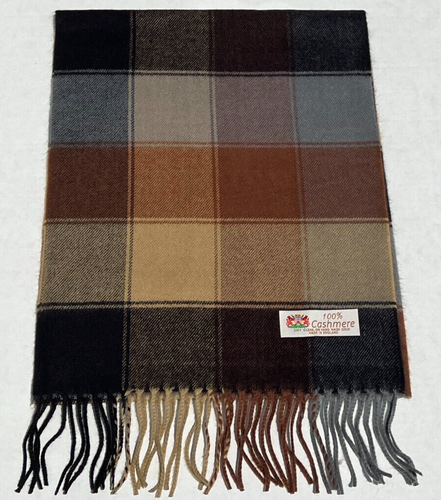 Men 100% CASHMERE SCARF Made in England Soft Wool Wrap Plaid Black ...