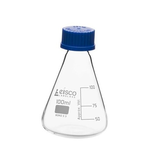 Erlenmeyer Flask, 100ml - Borosilicate Glass - with PTFE Screw Cap ...