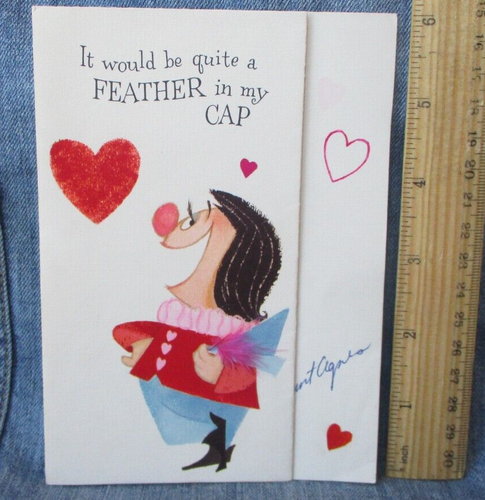 FEATHER IN MY CAP Vintage Hallmark Valentine Greeting Card 1960's OS58 ...
