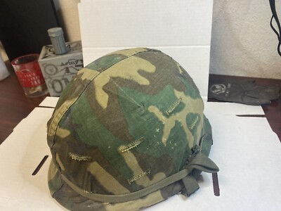US Military 1977 M1 Steel Pot Helmet Paratrooper Liner ERDL Camouflage ...