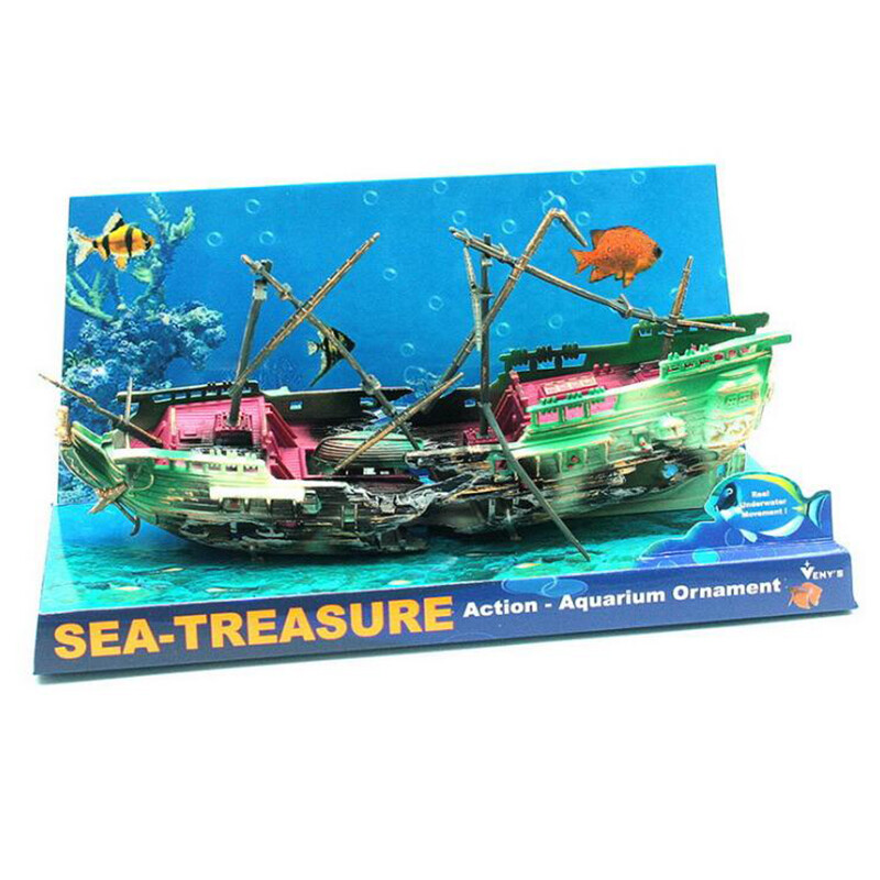 Large Aquarium Decoration Boat Aquarium Ship Air Split Shipwreck Fish ...