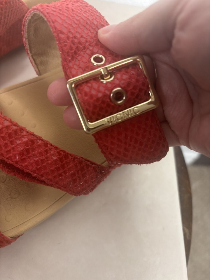 Vionic Pacific Rio Wedge Sandals Women's 9 Red Lizard Print Platform ...