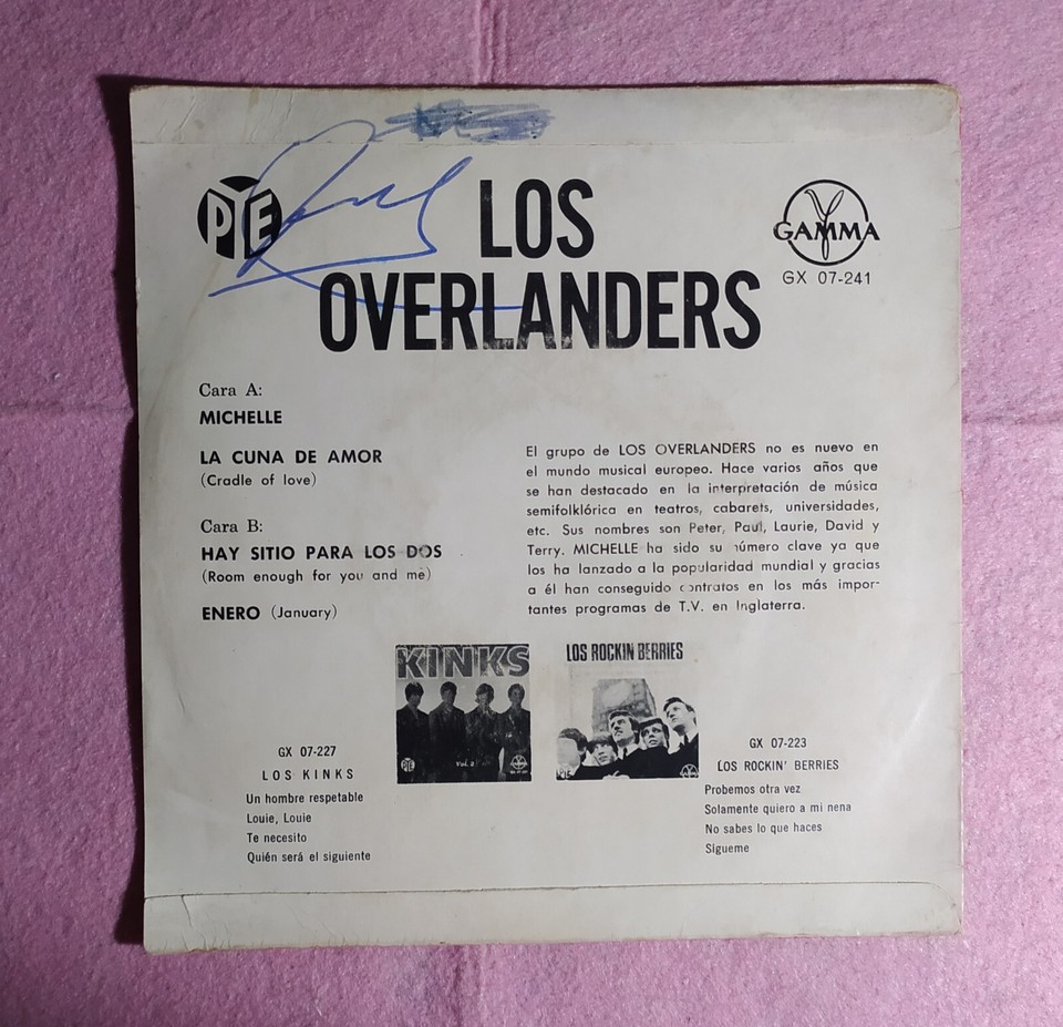 7" LOS OVERLANDERS - Michelle - PYE GX 07-241 - MEXICO press - EP ...