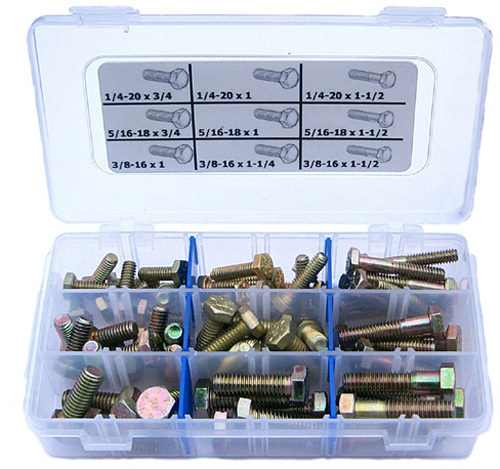 Grade 8 Hex Head Bolt Assortment Kit (Sizes 1/4-20, 5/16-18 & 3/8-16 ...