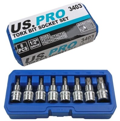 TORX BIT SOCKET SET by US PRO TOOLS 1/2" Drive T27 T30 T40 T45 T50 T55 ...