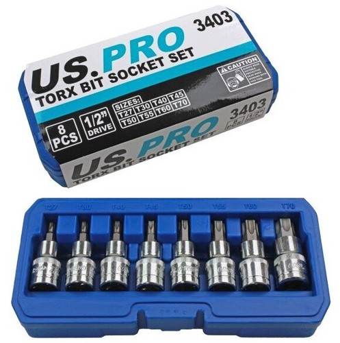 TORX BIT SOCKET SET by US PRO TOOLS 1/2" Drive T27 T30 T40 T45 T50 T55 ...