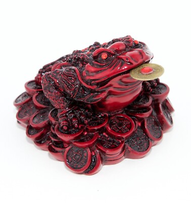 4.5" Red Feng Shui Money Frog, 3-Legged Toad Statue w/ Chinese Coin in ...