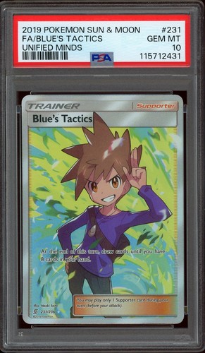 Pokemon PSA 10 Blue's Tactics 231/236 Unified Minds Full Art Rare Mint ...