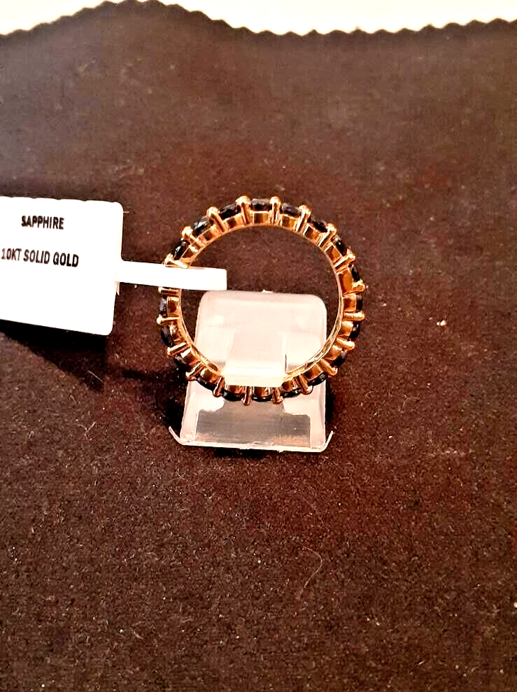 GORGEOUS 3.13 CT GENUINE SAPPHIRE 10K SOLID YELLOW GOLD ETERNITY RING ...