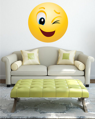 Winking Wink Emoti Emoji Sticker Round Graphic Wall Decal Sticker Vinyl ...