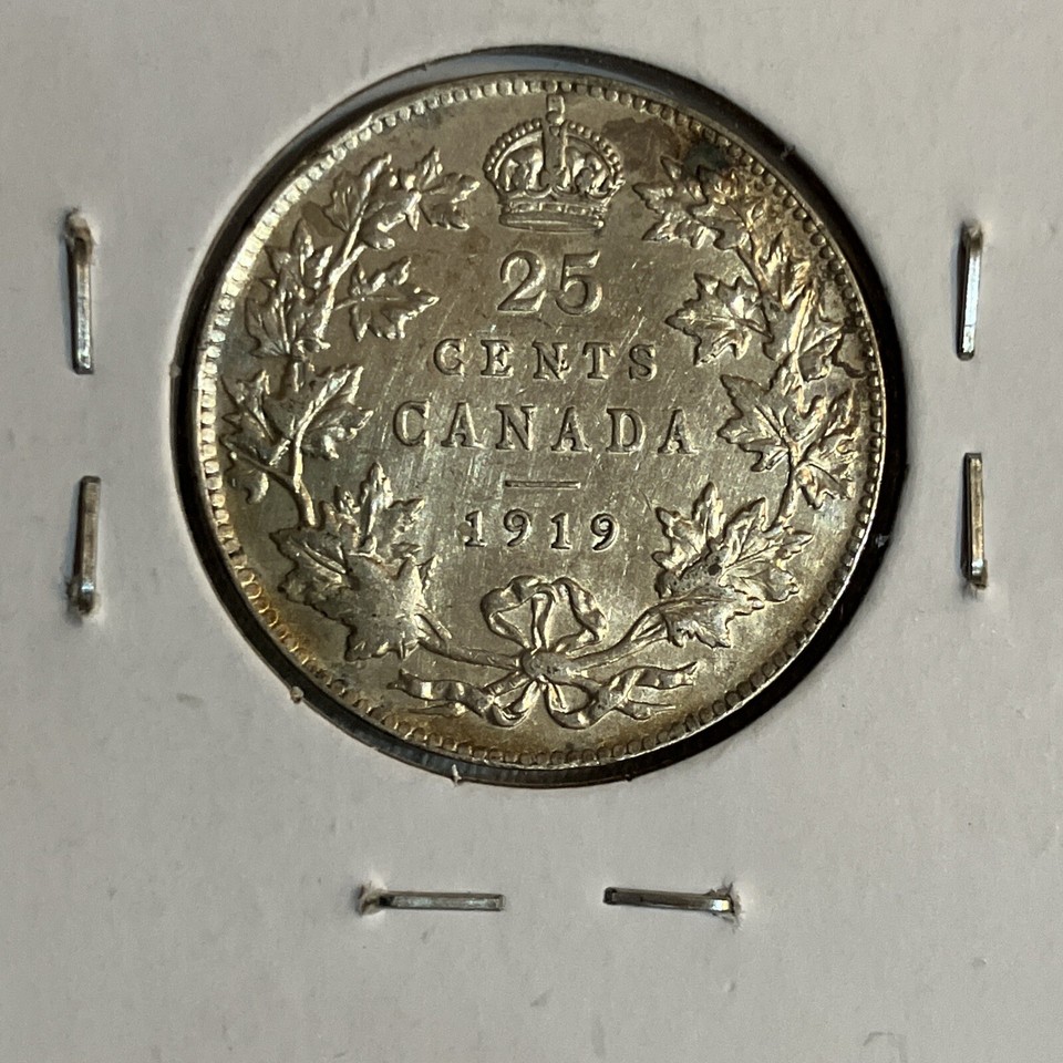 1919 CANADA 25 Cent King George V Sterling Silver coin KM-24 ...