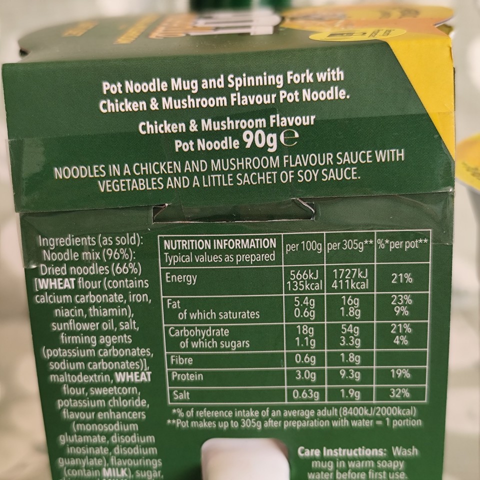 Pot Noodle Chicken & Mushroom Mug/Spinning Fork/2 Pot Noodles Boxed ...