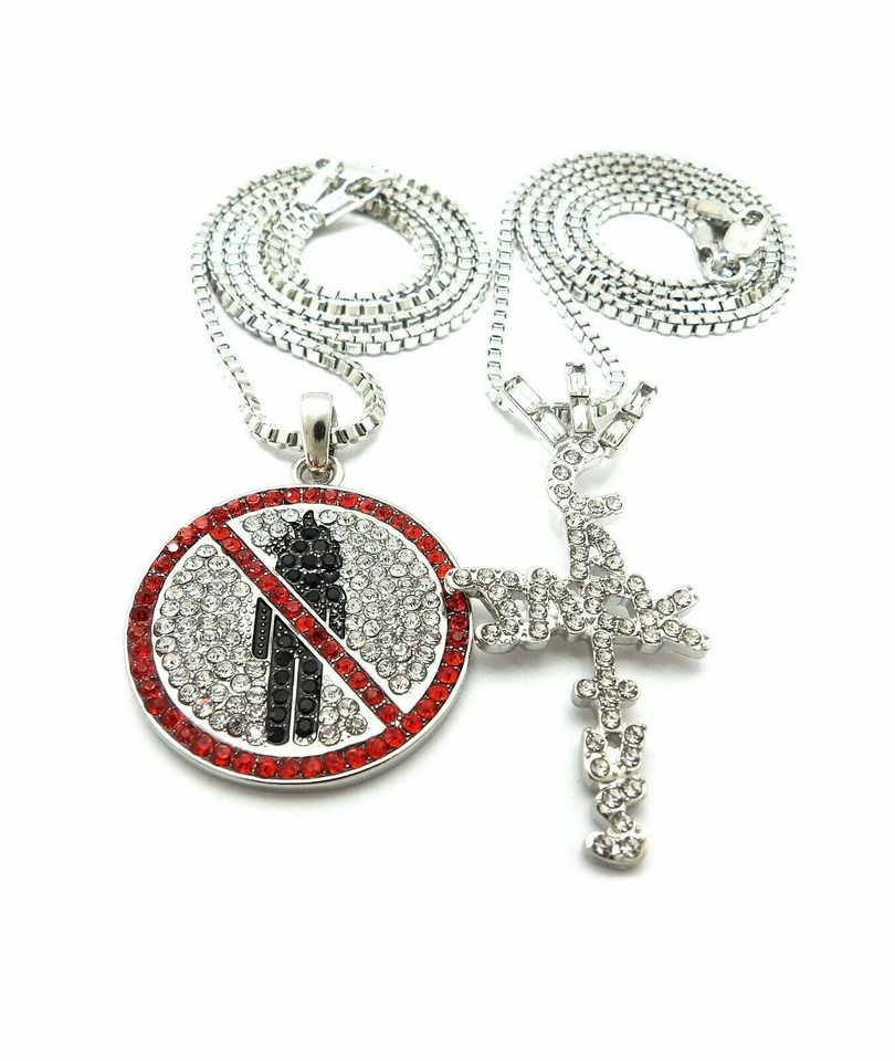 HIP HOP ICED TRAVIS SCOTT CACTUS JACK CROSS & 24" BOX CHAIN NECKLACE ...