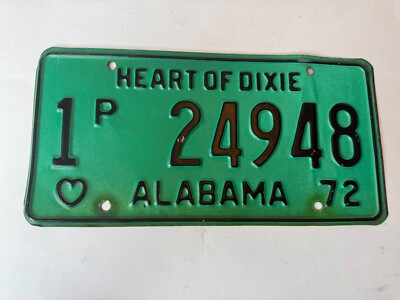 VTG 1972 LICENSE PLATE TRUCK TAG STATE OF ALABAMA HEART OF DIXIE 1P ...