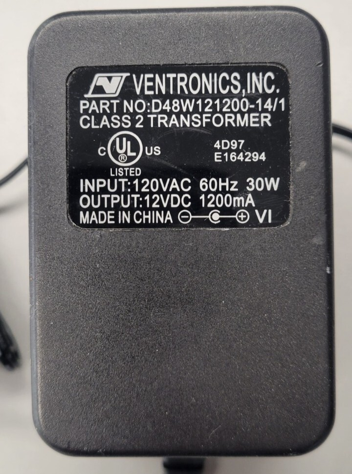 Ventronics D48W121200-14/1 Class 2 Transformer I:12VDC 1.2A O: 12VDC ...
