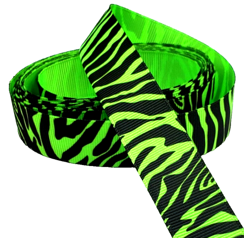 3 yards 7/8" Black Zebra Stripe Pattern on Lime Green Grosgrain Ribbon ...