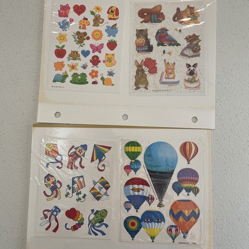 Vintage Sticker Lot Album 8 Sheets Unstuck Usable Cute animals Kites ...