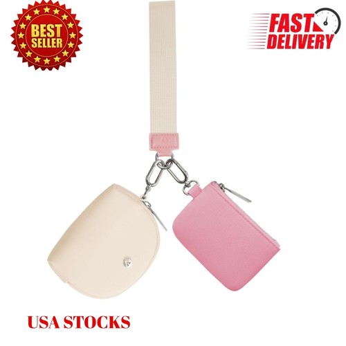 Pink Keychain Wristlet Wallet for Women – Mini Zip Dual Pouch Coin ...