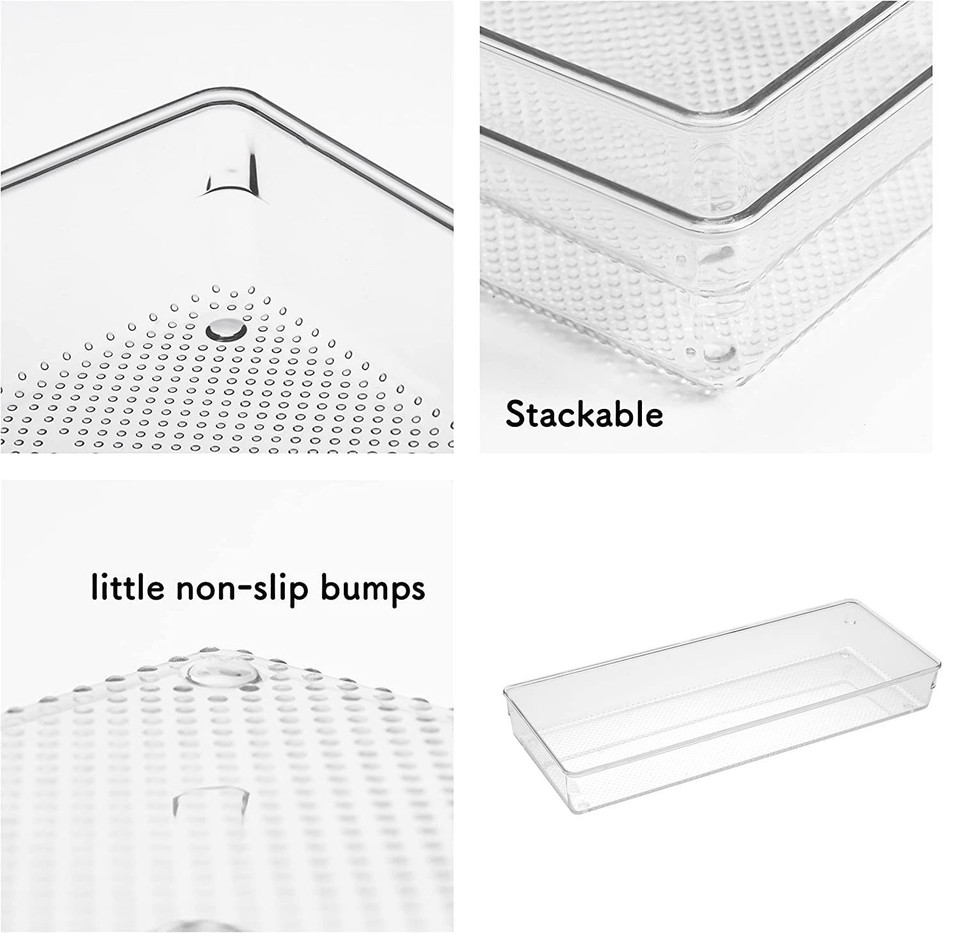 3 Pack Large Clear Plastic Drawer Organizer Tray Cutlery Utensil ...