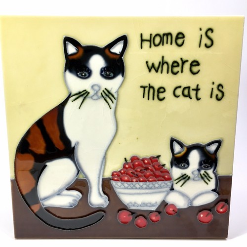 Multicolor Hand Painted Cats Ceramic Art Tile Wall Hanging Plaque/Fiber ...