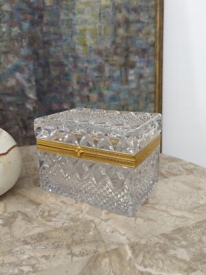 Antique Jewelry Casket Box -heavy faceted Italian lead crystal & gilt ...