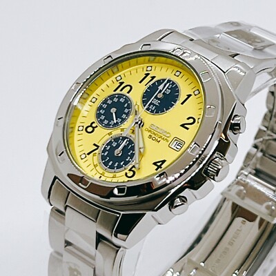 SEIKO SND409 Chronograph Yellow × Navy Stainless Steel Quartz Watch Men ...
