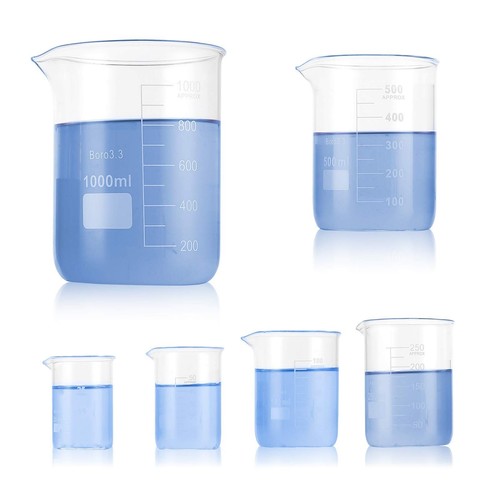 6 Pack Glass Lab Pyrex Beaker Set Measuring Cup 50/100/250/500/1000 ML ...