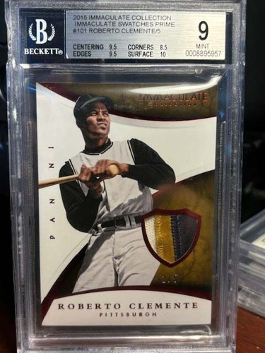 2015 BGS 9 MINT Immaculate Prime Red Roberto Clemente Game Used 3 Color ...