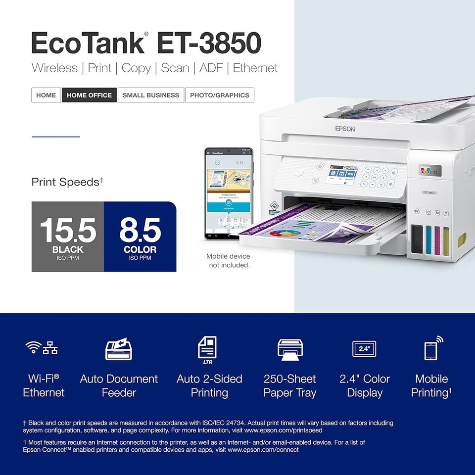 Epson EcoTank ET-3850 Special Edition Wireless All-in-1 Printer Bonus ...