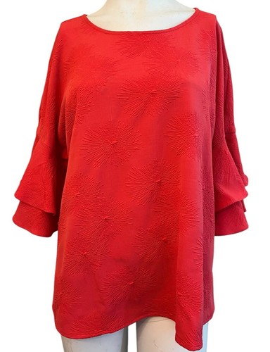 Liz Claiborne Womens XL Ruffle Sleeve Dark Pink Teaberry Blouse Stretch ...