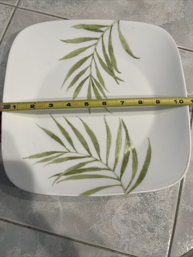 Corelle Vitrelle Bamboo Leaf Square 10.5" Green/White Dinner Plates Set ...