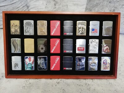 RARE ZIPPO WOOD STORAGE COLLECTION DISPLAY CABINET CASE BOX HOLDER 24 ...