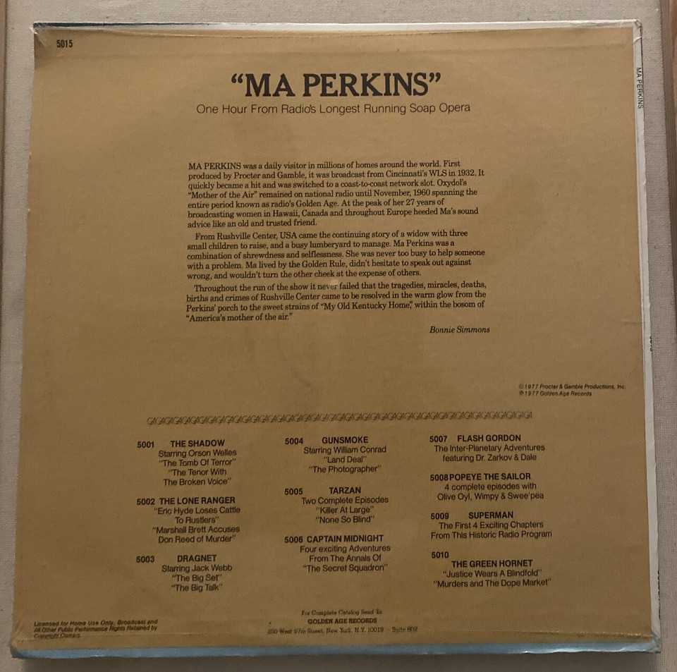 MA PERKINS One Hour From Radio's Longest Running Soap Opera LP Golden ...