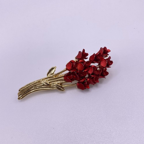 Vintage 90s DM signed Gold Tone Dozen Rose Flower Bouquet Brooch Pin ...