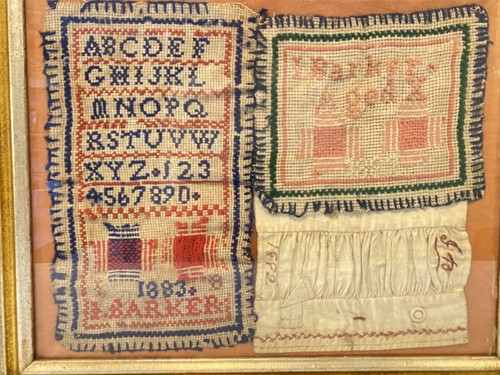 Rare Antique American Collage Needlework Sampler L. Barker 1883 | eBay