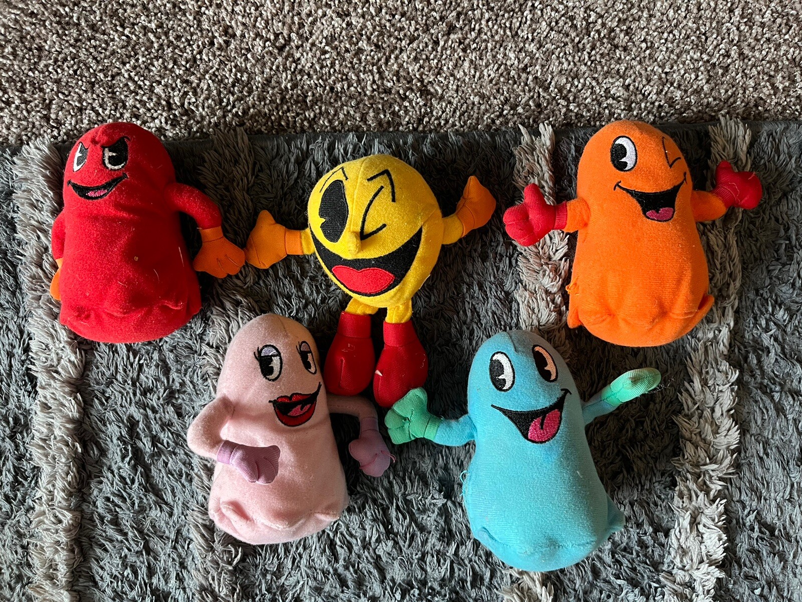 COMPLETE SET OF 5 Vintage Winking PAC-MAN Plush Ghost BLINKY PINKY ...