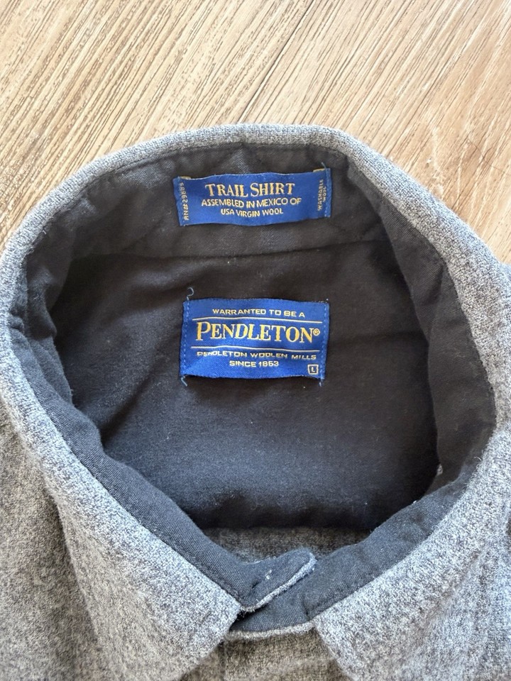 Pendleton Trail Shirt Wool Flannel Gray Brown Long Sleeve Elbow Patch ...