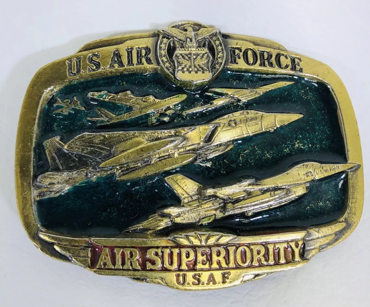 VTG 1983 U.S. Air Force Superiority Jets Brass Belt Buckle #1073 ...