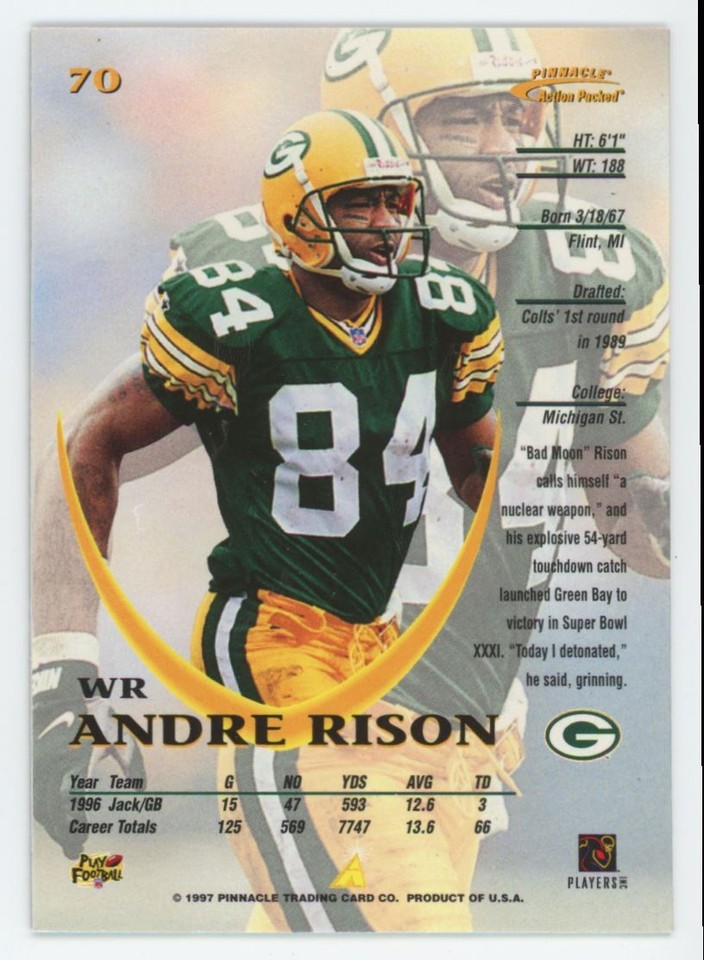 1997 Pinnacle Action Packed Andre Rison Green Bay Packers #70 | eBay