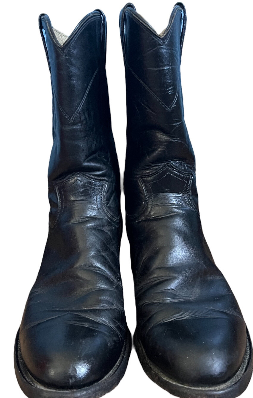 Justin Black Roper Boots 3133 Western Leather Ranch Wear USA Made Men's ...