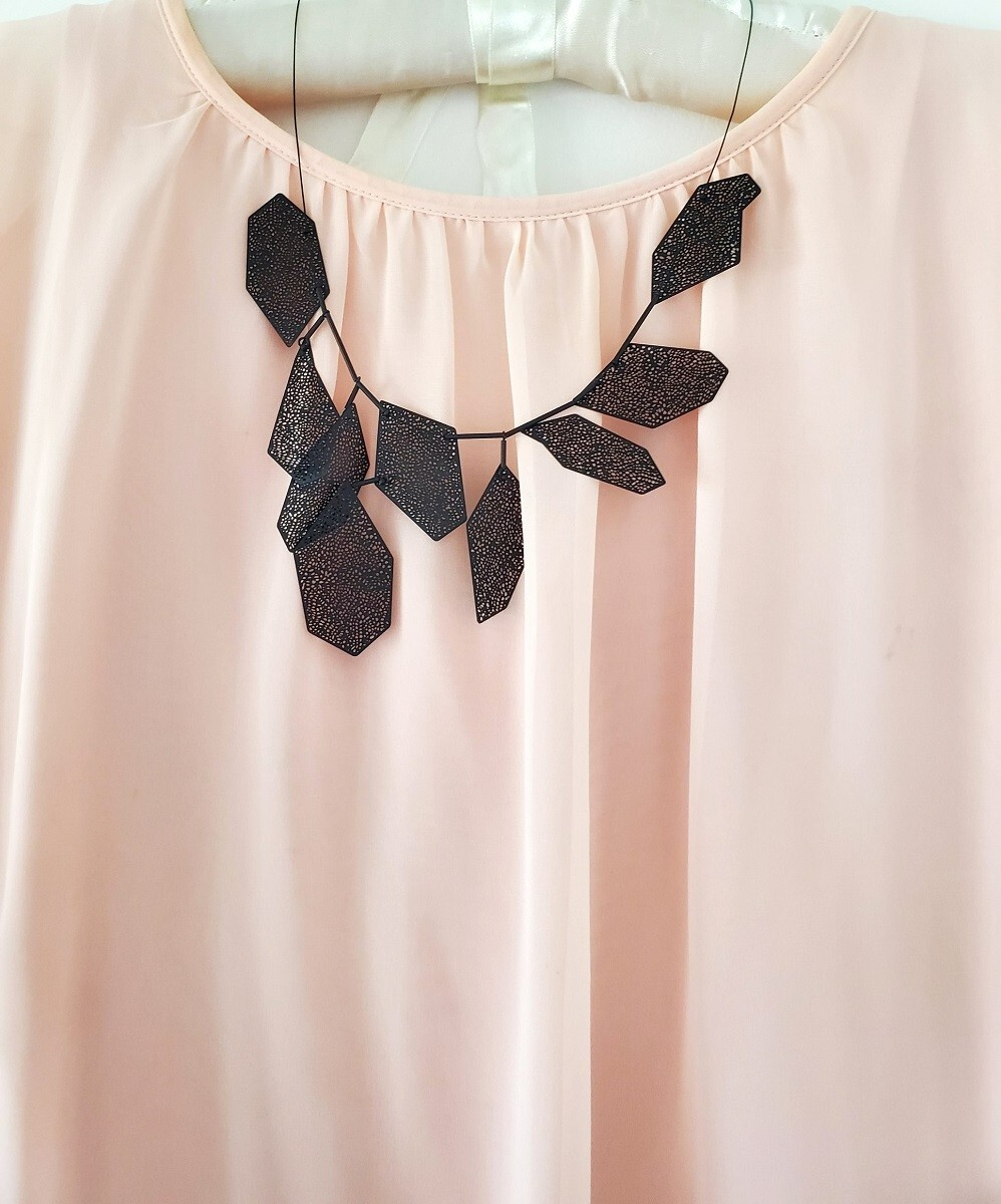 Black Metal Bib Necklace - Perforated Metal - One of a Kind Design | eBay