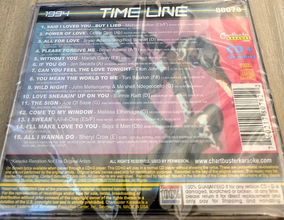 Chartbuster Karaoke CB80078 Pop 1994 CDG Elton Adams Carey Etheridge ...